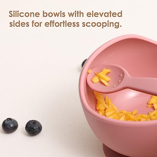ROCCED Baby Silicone Bowls with Suction Toddler Bowls and Spoons Set Training Cups for Baby Silicone Baby Feeding Set Baby Cups with 2 Handles Silicone-Sage
