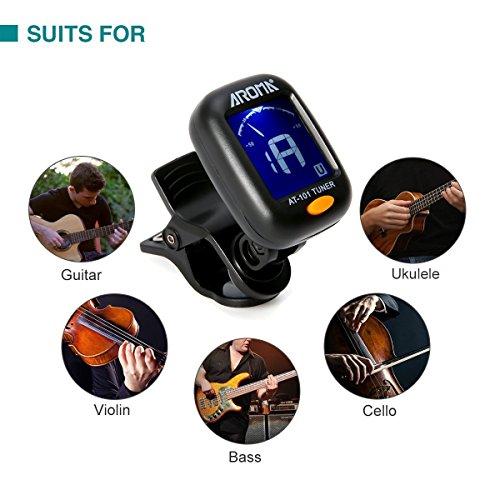 Clip On Guitar Tuner For All Instruments, Ukulele, Guitar, Bass, Mandolin, Violin, Banjo, Large Clear LCD Display For Guitar Tuner, Chromatic Tuner