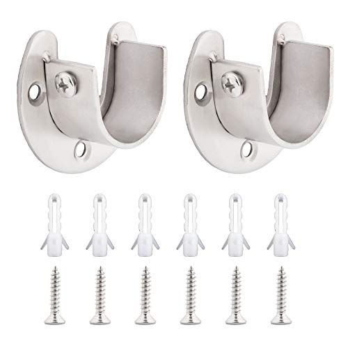 ULIFESTAR Stainless Steel Closet Rod Holder, Shower Curtain Rod Sockets Rod Flange Shelf Brackets,Heavy Duty Furniture Hardware Metal Shower Wardrobe Pole Holder Support,25mm Dia (2 PCS)