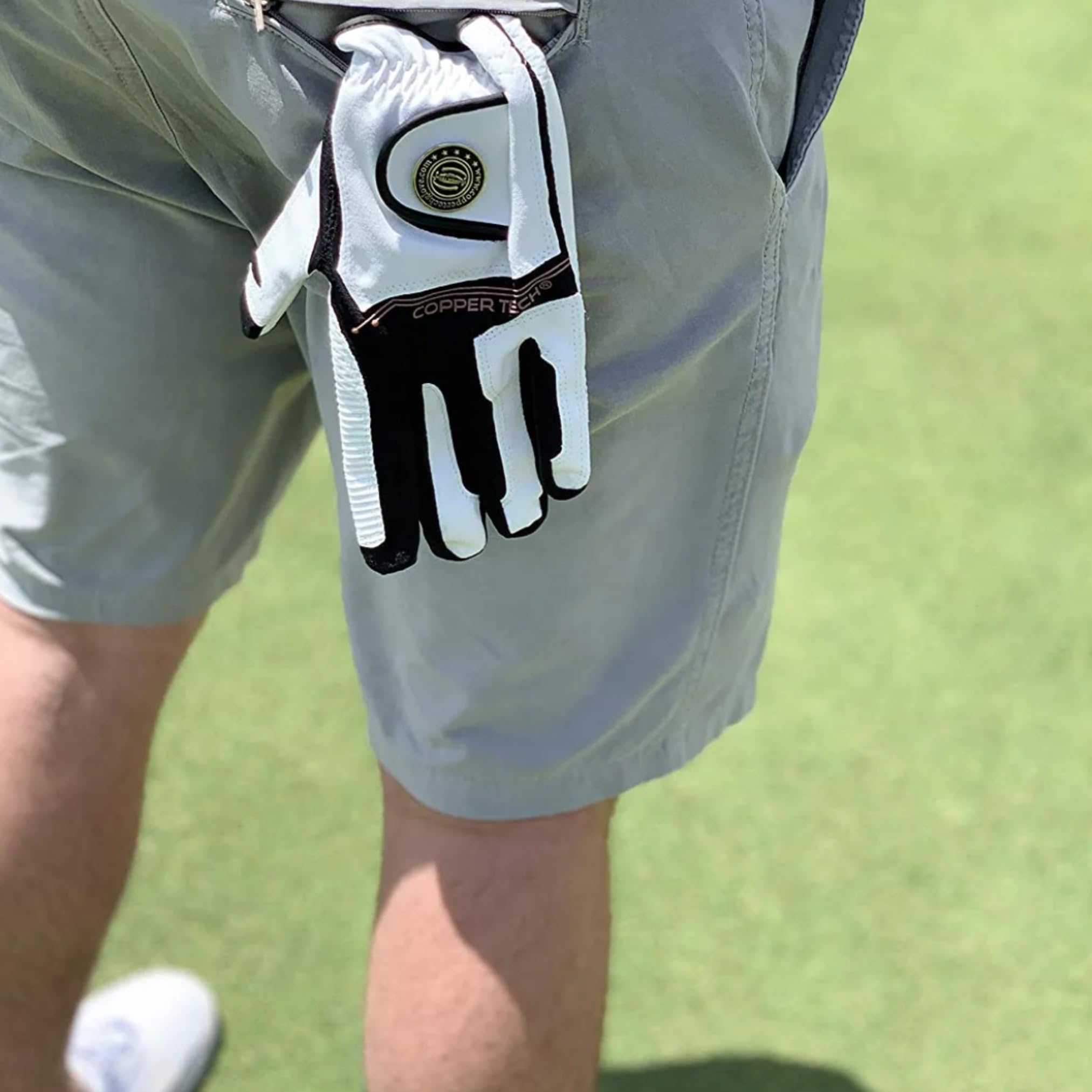 Copper Tech Men's Golf Gloves (2 Pack) - Crafted with 100% AAA Synthetic Leather - Advanced Copper Compression Golf Glove for Optimal Wrist and Joint Support (White/Black, X-Large, Left)