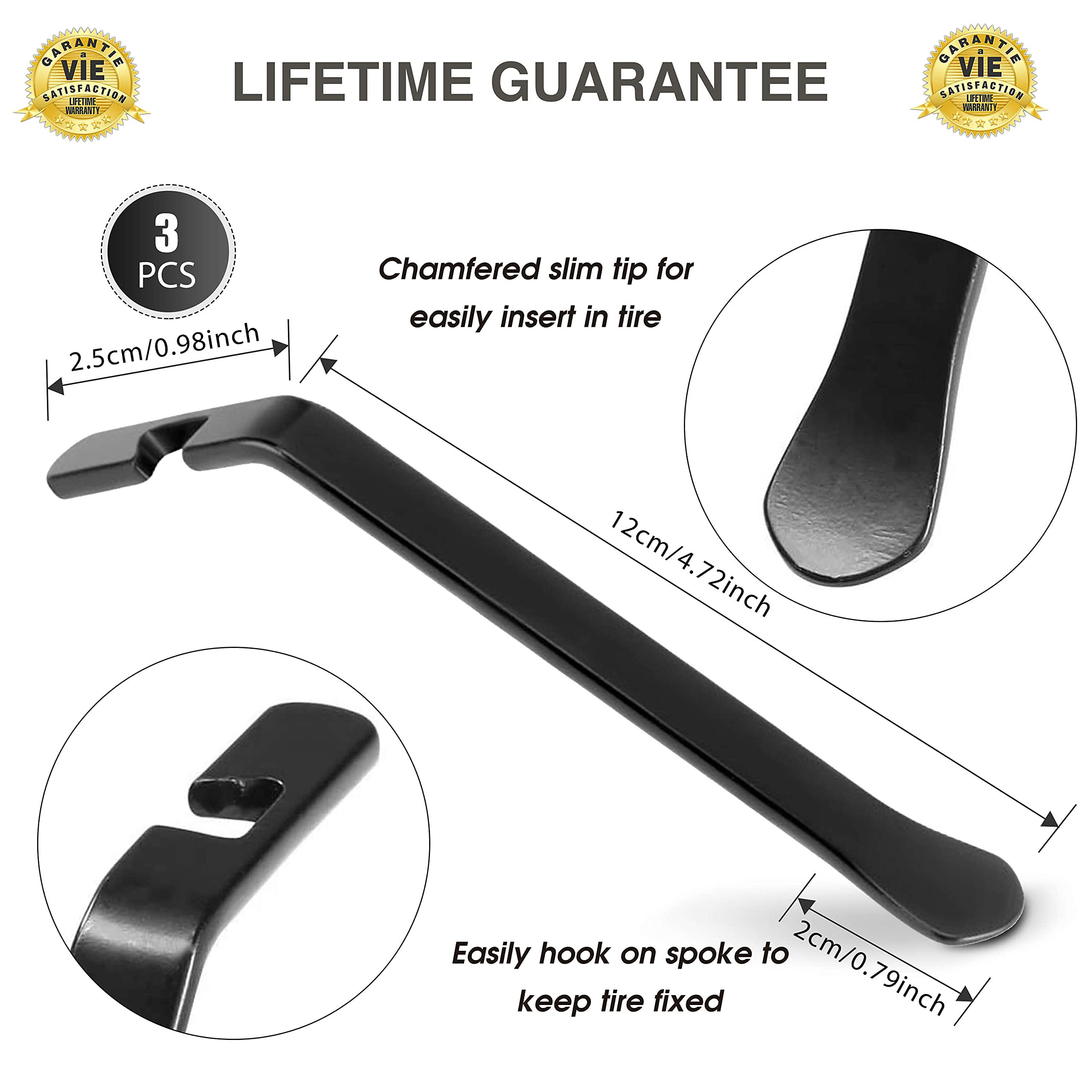CZ Store✮✮ - Bike Tire Lever | Set of 3 | Durable, Solid Stainless Steel Biking Tools - Portable Bicycle Iron with Curved Hook End - BMX, MTB Repair & Maintenance Accessories