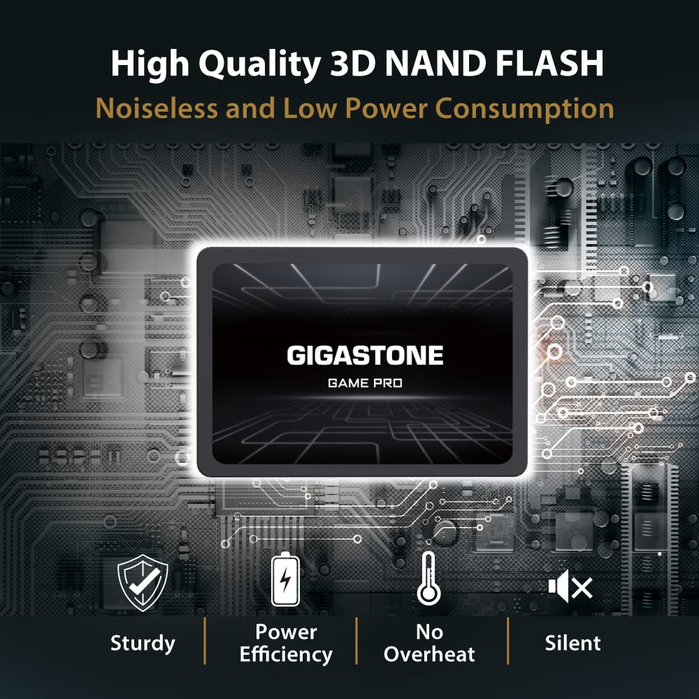 Gigastone SATA SSD 128GB (2-Pack) 2.5 inch SSD 510MB/s Upgrade Laptop PC Memory and Storage PS4 HDD Replacement 2.5" Internal Solid State Hard Drives SATA III SLC Cache 3D NAND Game Pro Performance