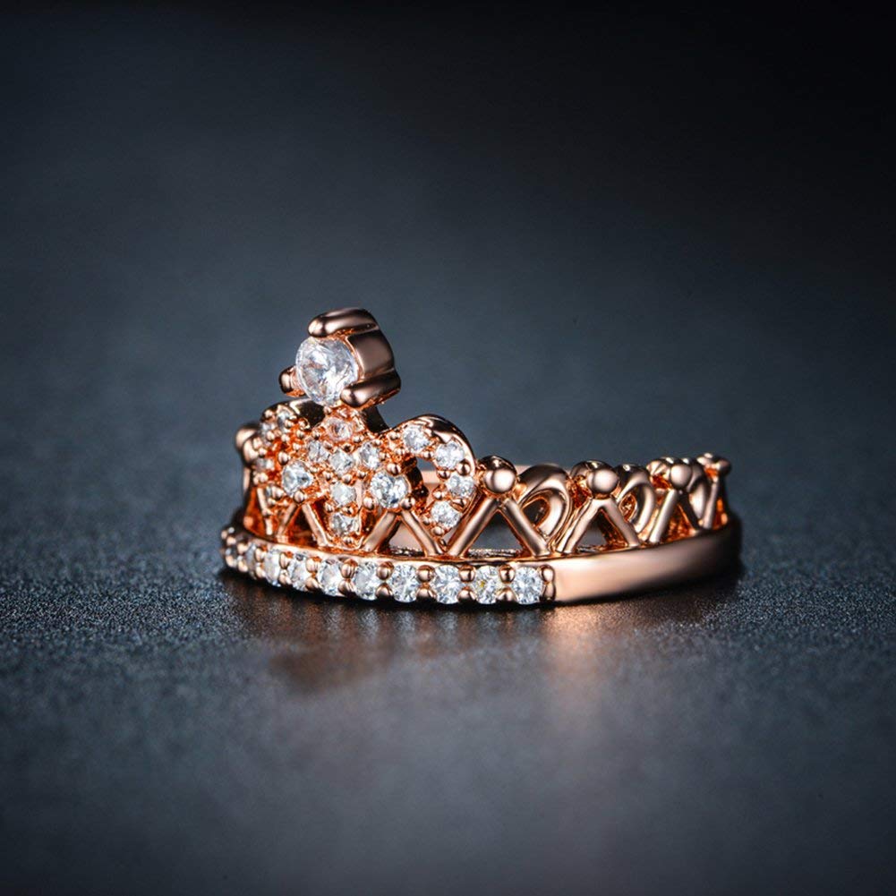 Czjewelry 18k Rose Gold Plated Princess Crown Tiara Design Ring | Promise Rings for Women