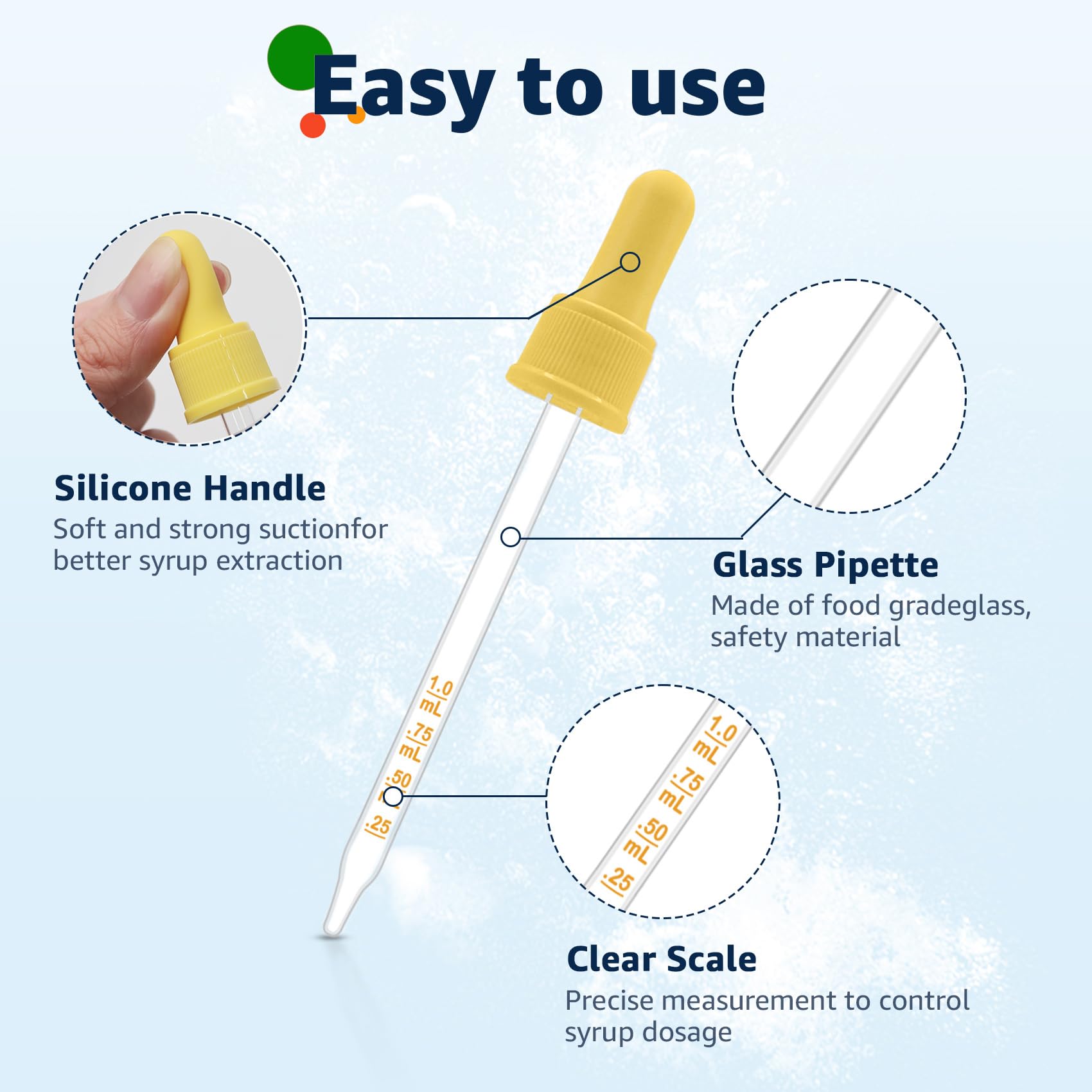 Glass Dropper Pipettes Compatible with Sodastream Bubly Drops Flavors, Flavoring Dropper 1ML Pipette with Graduated Dropper for Sodastream Bubly Bottle, with Cleaning Brush(Colorful)
