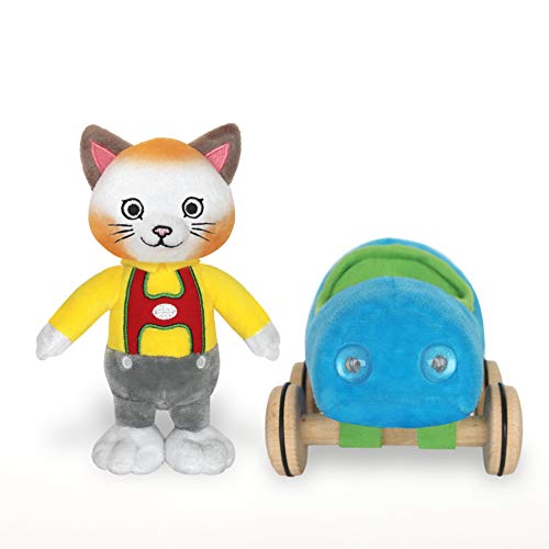 YOTTOY Richard Scarry Collection | Huckle Cat Soft Toy with Busytown Blue Car - 2 in 1 Toy