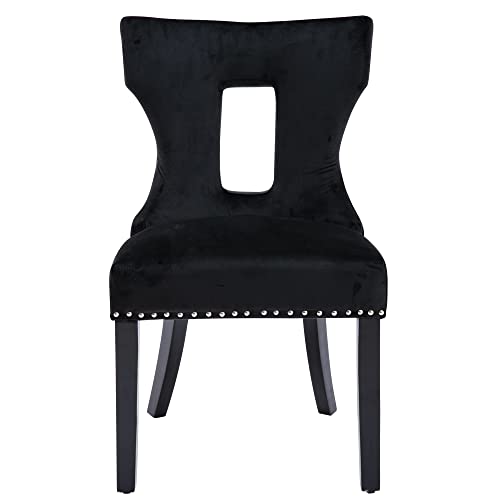GOTMINSI Velvet Dining Chairs Set of 2, Dining Room Chairs with Nailhead Rivet Trim Design,Upholstered High Back Dining Chairs for Kitchen Dining Room Mid Century Modern Living Room Chairs,Black
