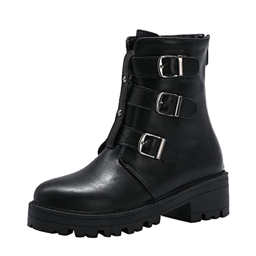 FASDNENDYS Boots for Women Ankle Booties Platforms Leather Women's Black Female Motorcycle Shoes Soft Boots Shoes Comfort