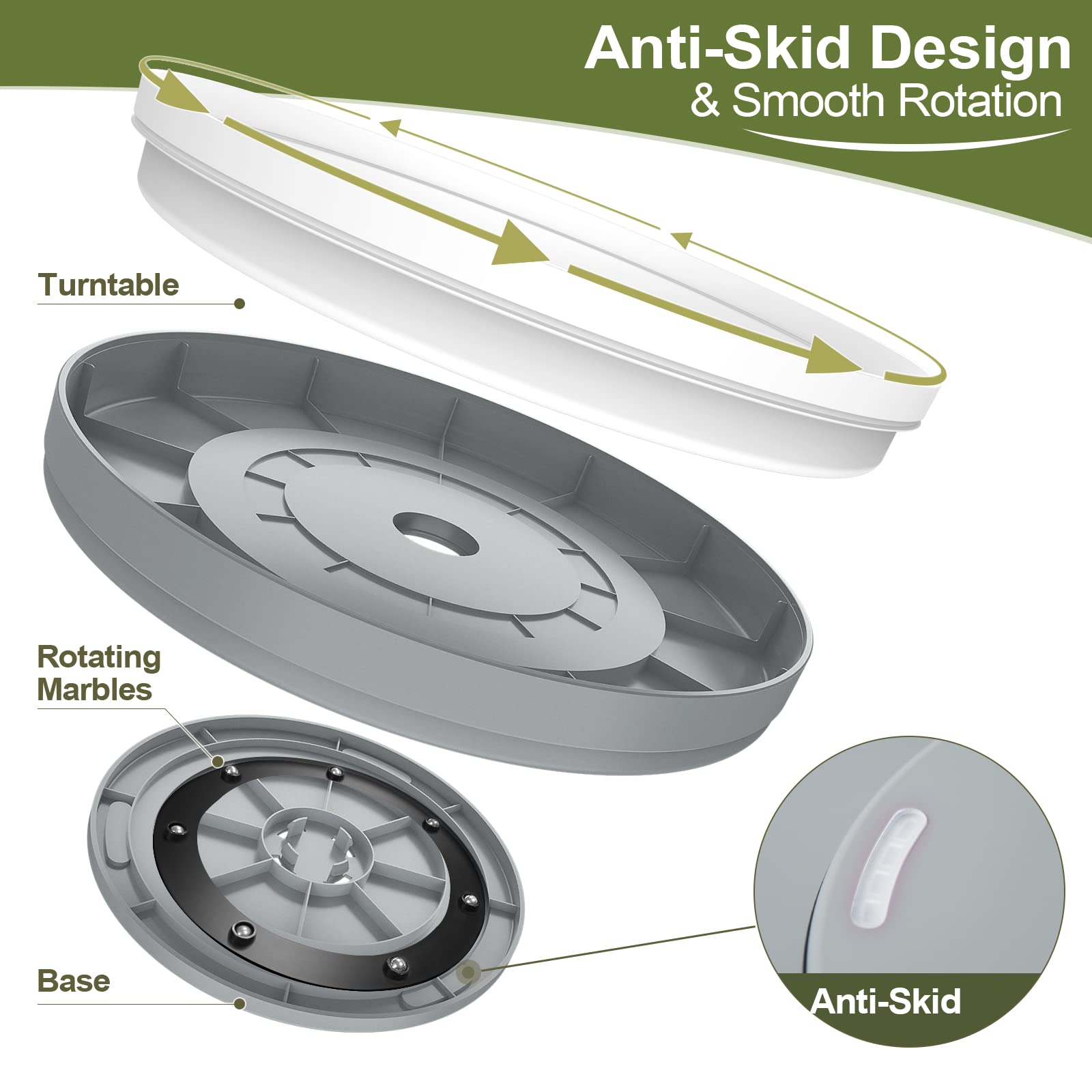 Fabutendus Large Lazy Susan for countertop, 12'' White Refrigerator Lazy Susan Organizer, Turntable Organizer with Non-Slip Pad, Sturdy Lazy Susan for Dining Table