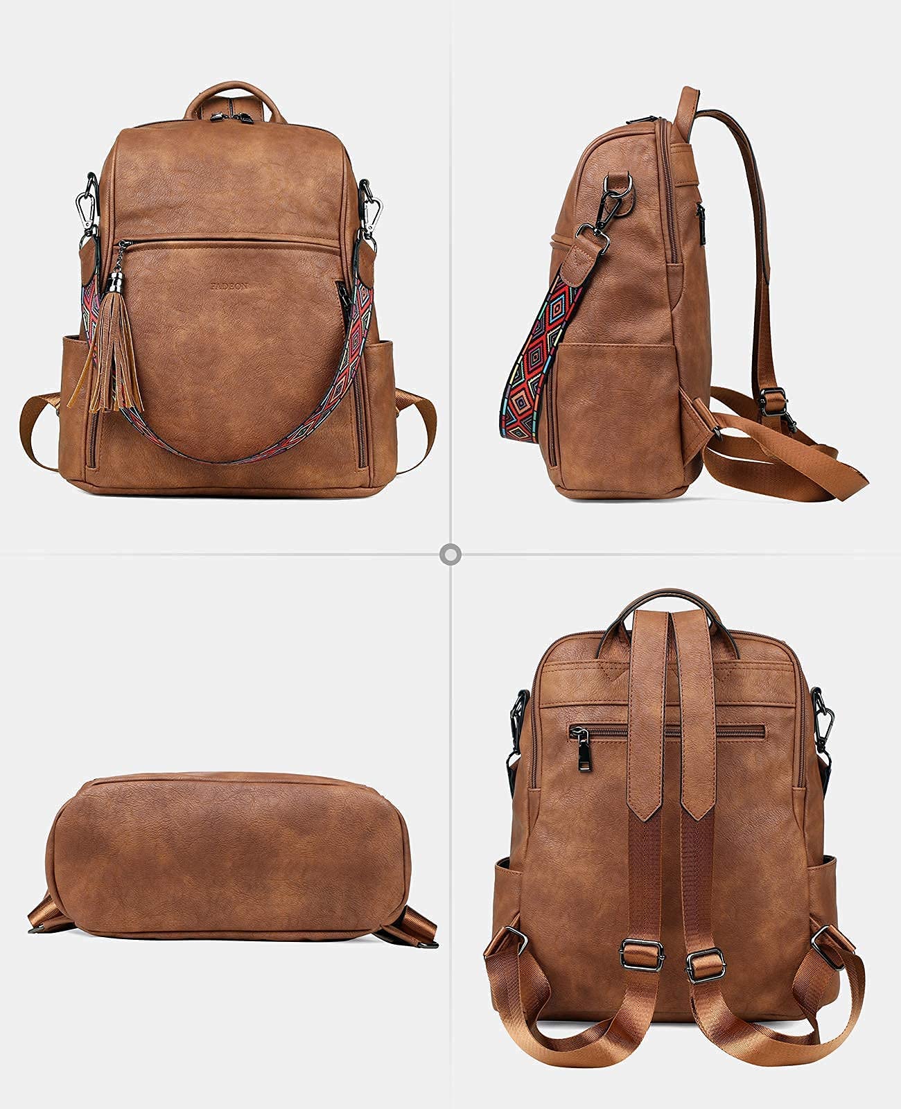 FADEON Leather Backpack Purse for Women Designer Ladies Shoulder Book Bag Fashion PU Convertible Travel Backpack Purses and Shoulder strap