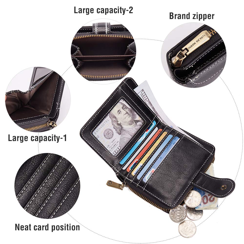 ZLON Small Wallets for Women RFID Blocking Genuine Leather Women Wallet with ID Window (Black)