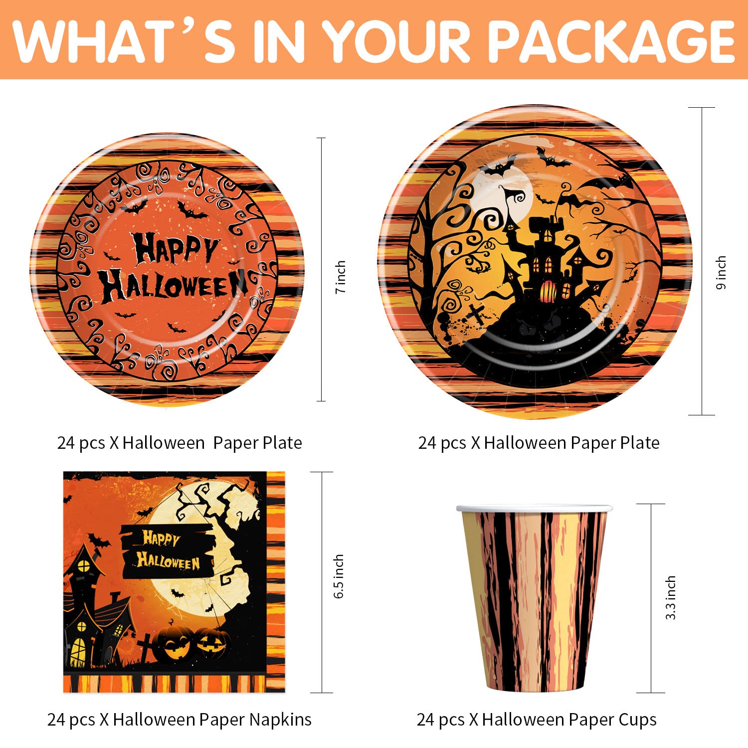 HIPVVILD Halloween Decorations Tableware - Halloween Party Supplies Include Halloween Plates, Napkins, Cups, Tablecloth, Disposable Cutlery, Straws, Halloween Party Decorations Dinnerware | Serves 24