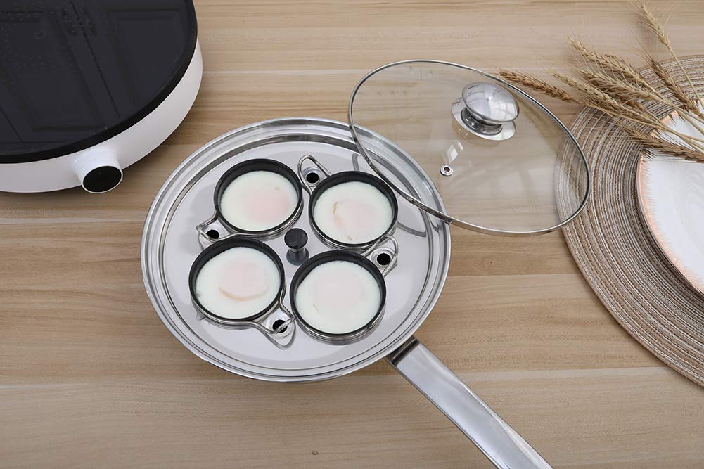 Egg Poacher Pan - Stainless Steel Poached Egg Cooker β Perfect Poached Egg Maker β Induction Cooktop Egg Poachers Cookware Set with 4 Nonstick Large PFOA FREE Egg Poacher Cups and Silicone Spatula