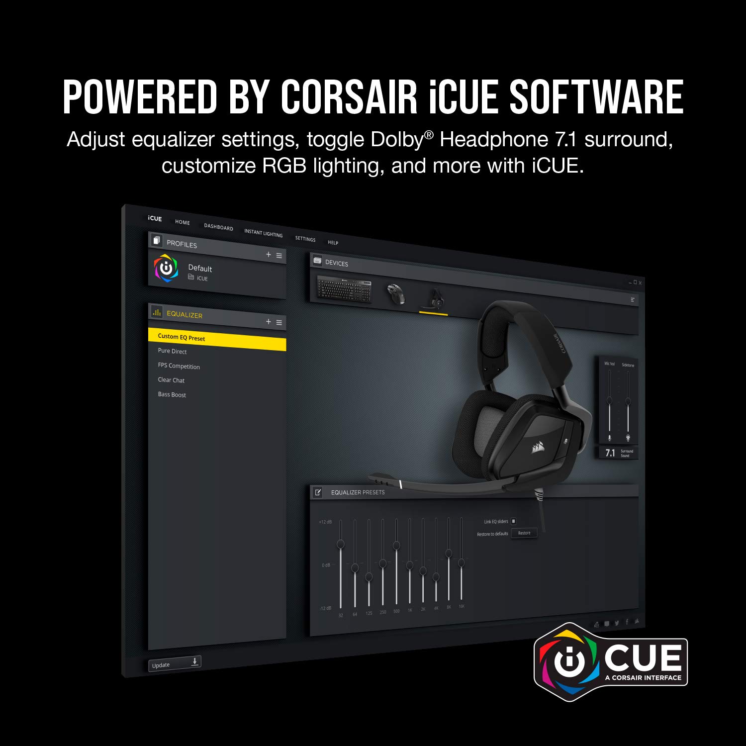 CORSAIR Void Pro RGB USB Gaming Headset - Dolby 7.1 Surround Sound Headphones for PC - Discord Certified - 50mm Drivers - Carbon
