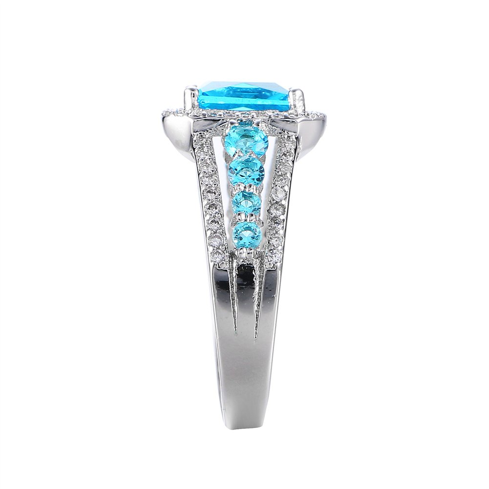 Czjewelry White Gold Plated Sky Blue Princess Cut Cz Stone Engagement Ring | Wedding Bands for Women
