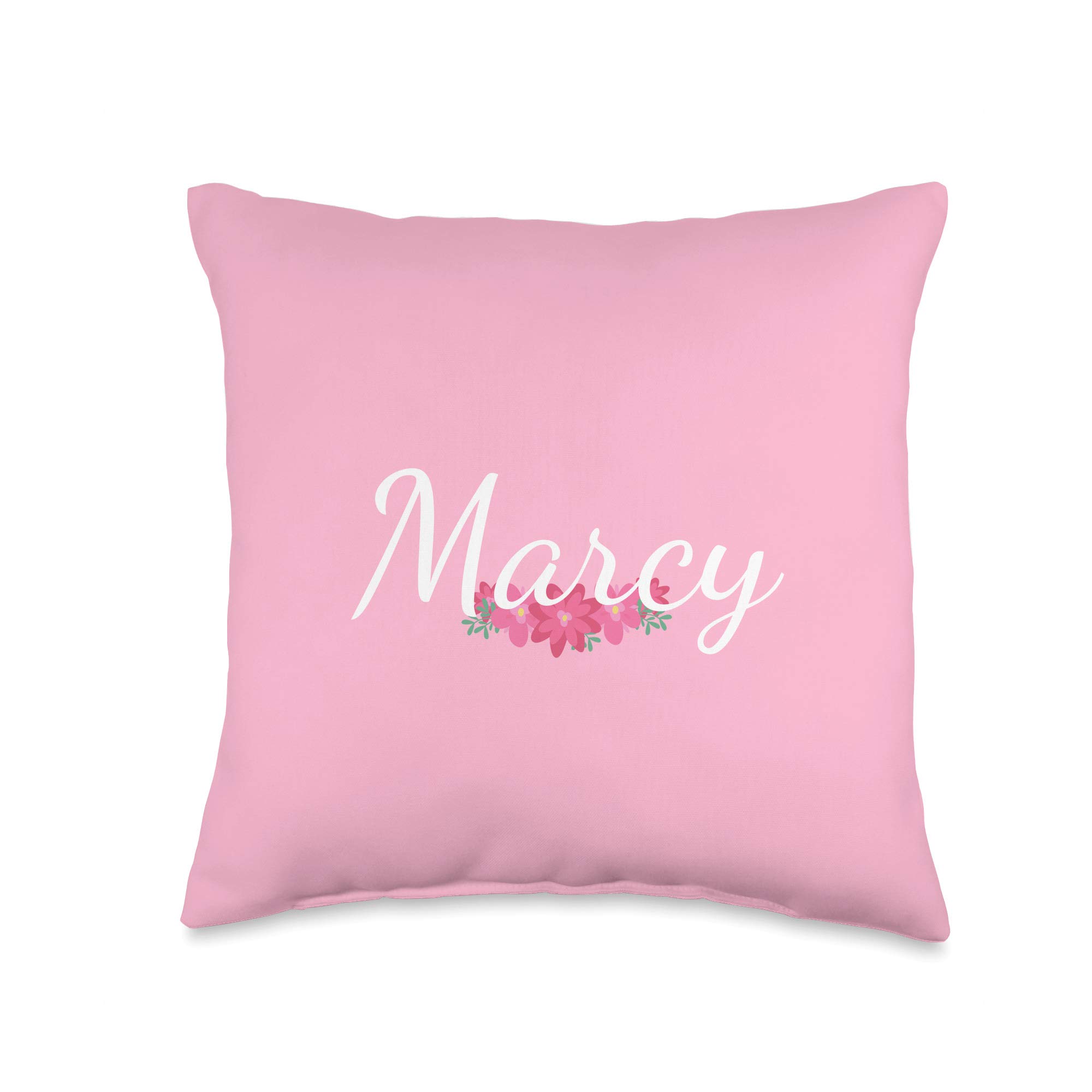 Custom Marcy Gifts & Designs for Girls Custom Marcy Gift Personalized Name Flowers Floral Pink Throw Pillow, 16x16, Multicolor
