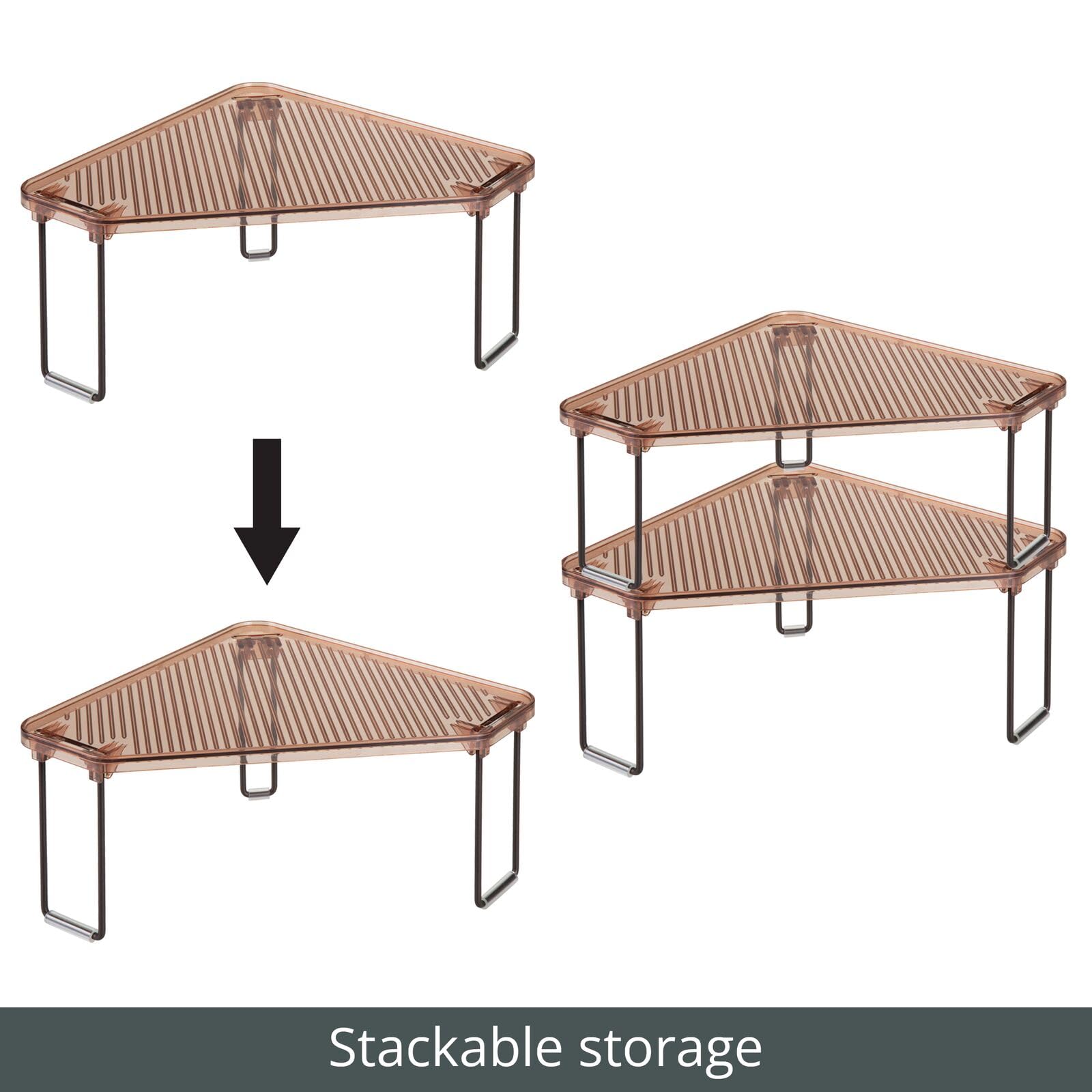 mDesign Plastic/Steel Corner Stackable Rack, Storage Organizer Shelf for Bathroom, Vanity, Countertop, Sink, Cabinet, Holds Makeup, Shower Accessories, Ligne Collection - 2 Pack - Bronze/Amber