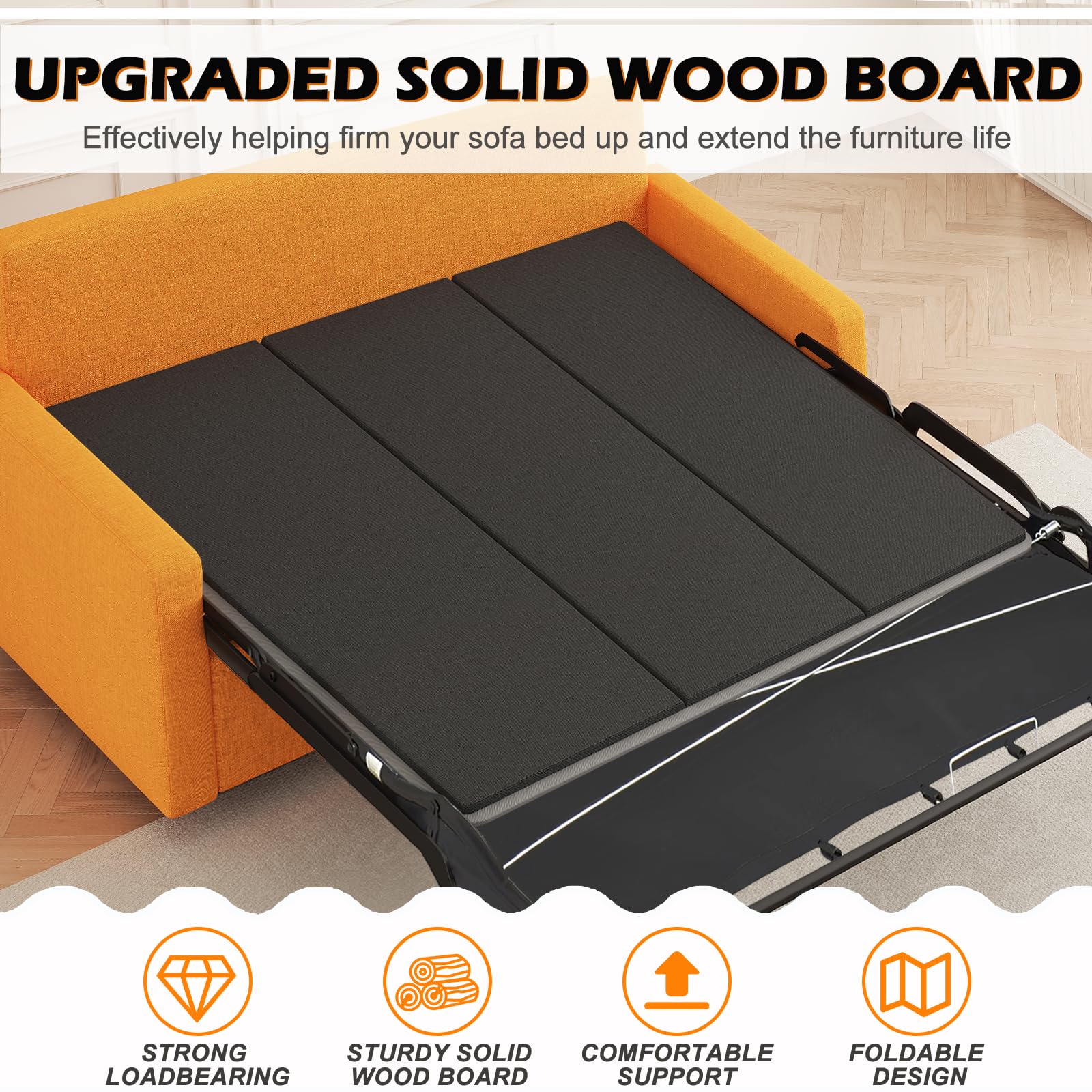 LAVEVE Sleeper Sofa Bed Support Board Queen Size 48''x60'', Heavy Duty Solid Wood Pull Out Couch Mattress Support Board Sofa Bed Saver, Sleeper Sofa Couch Under Sofa Insert, Black