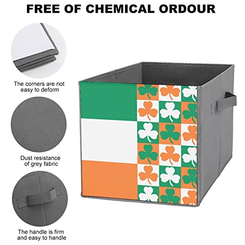 Ireland Flag Shamrock Clover Collapsible Storage Bins Basics Folding Fabric Storage Cubes Organizer Boxes with Handles
