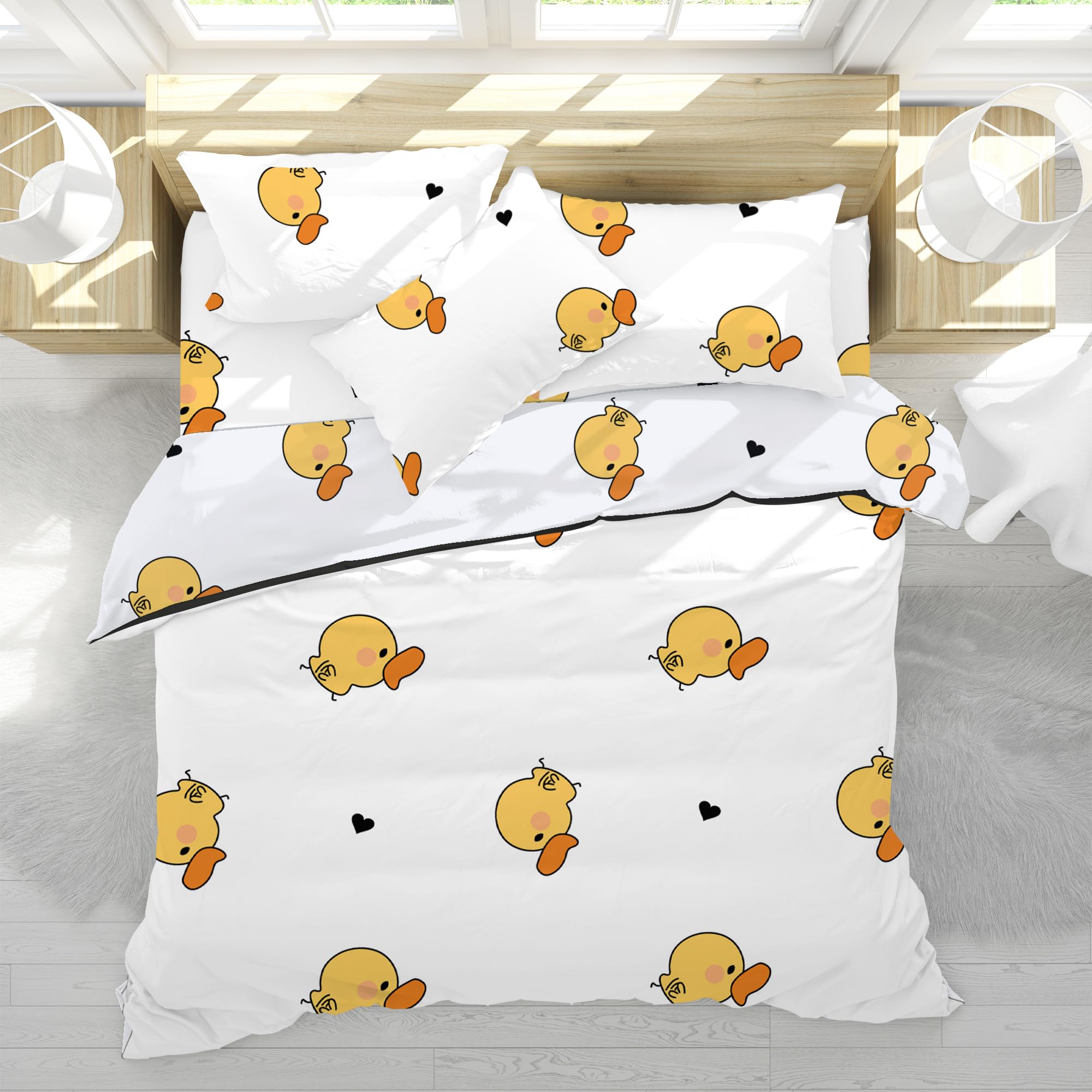 Peripus Duvet Cover Queen Size Bedding Sets β 4 Piece Machine Wash Bed Set with 1 Duvet Cover, 1 Bed Sheet & 2 Pillow Case, Polyester Fabric for All Seasons (Happy Duck)
