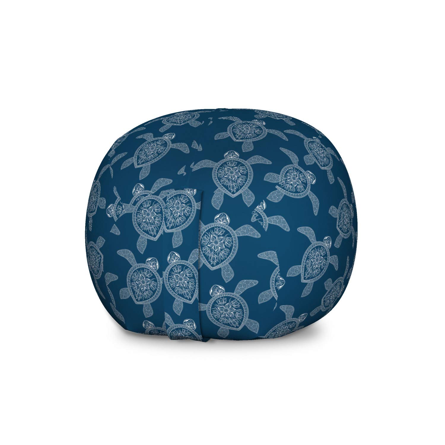 Lunarable Mandala Turtle Storage Toy Bag Chair, Bohemian Pattern with Abstract Turtle in Oriental Style, Stuffed Animal Organizer Washable Bag, Large Size, Night Blue