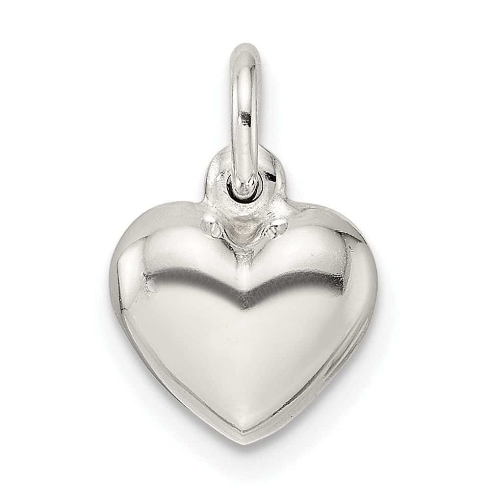 Diamond2Deal 925 Sterling Silver Puffed Heart Charm Pendant (L-16.33mm W-9.9mm)