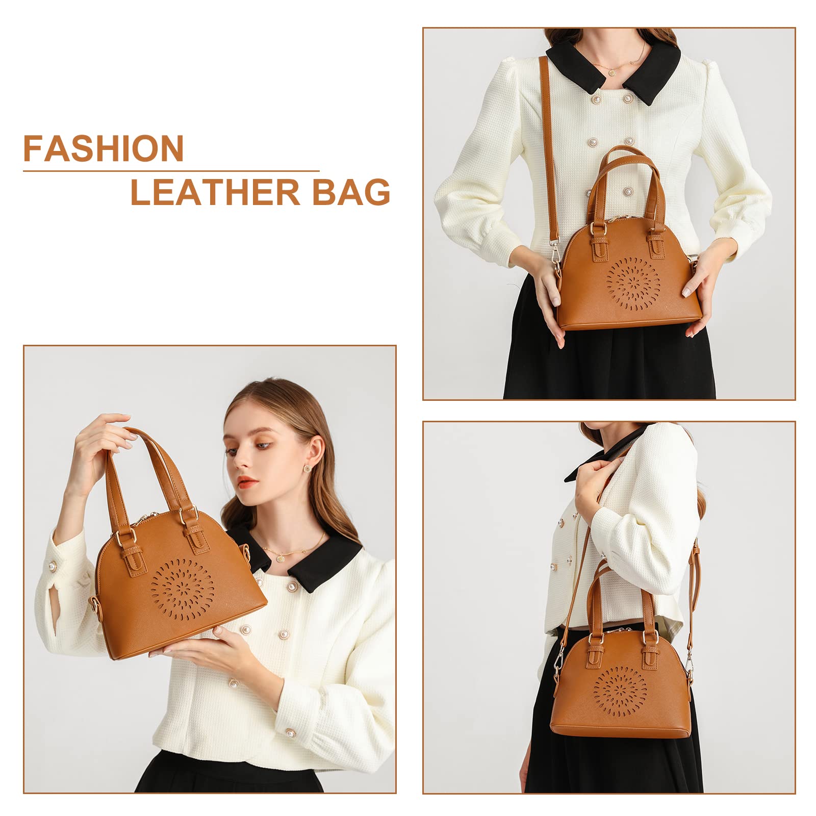 Crossbody Purses for Women PU Leather Shoulder Purse Dome Purses for Women Top Handle Satchel Bag Small Handbags Brown