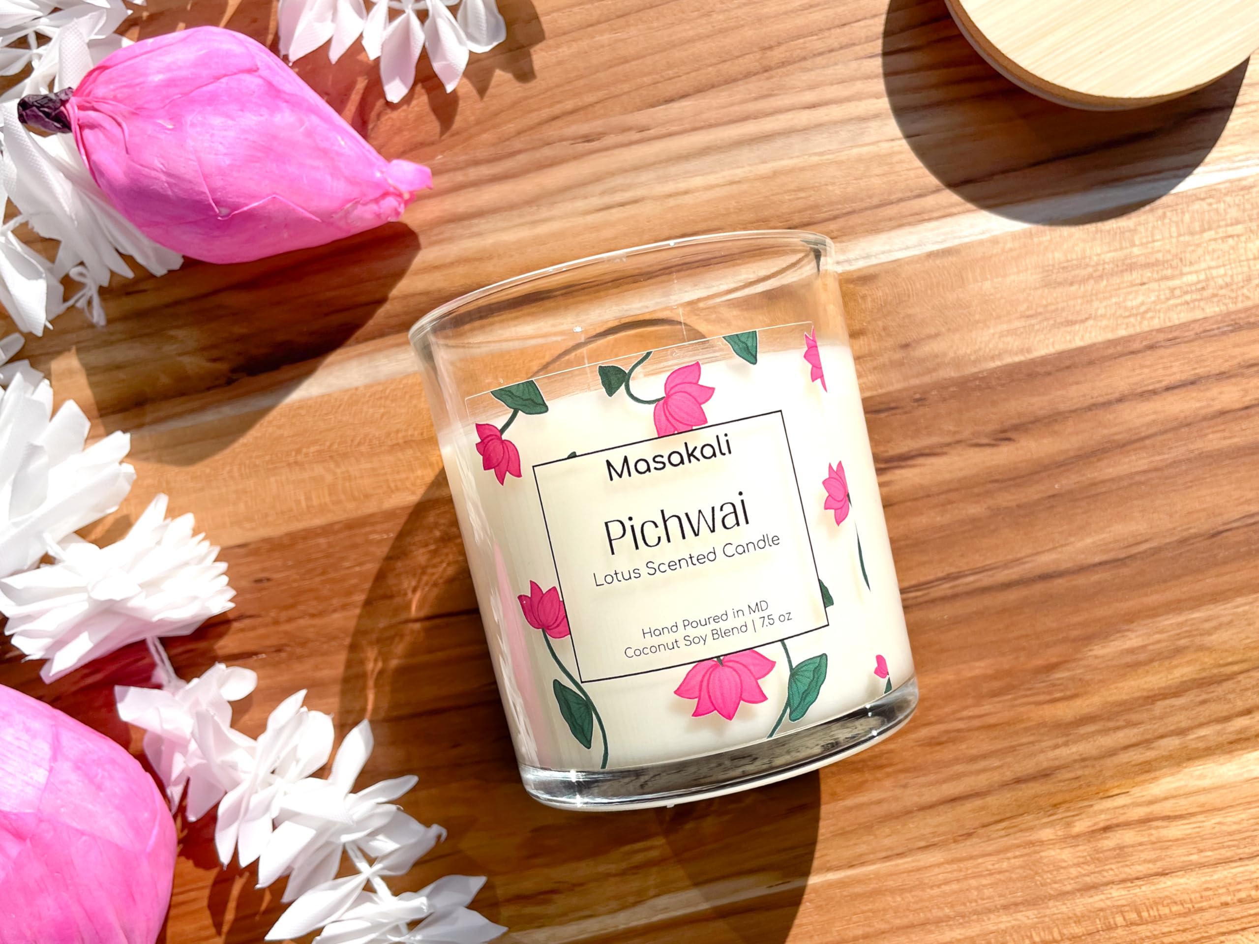Pichwai - Masakali Collection from Casa Dekor. Handmade Lotus Scented Coconut Soy Wax Candle with Premium & Sustainable Ingredients. 7.5oz - Luxury Scented Candle