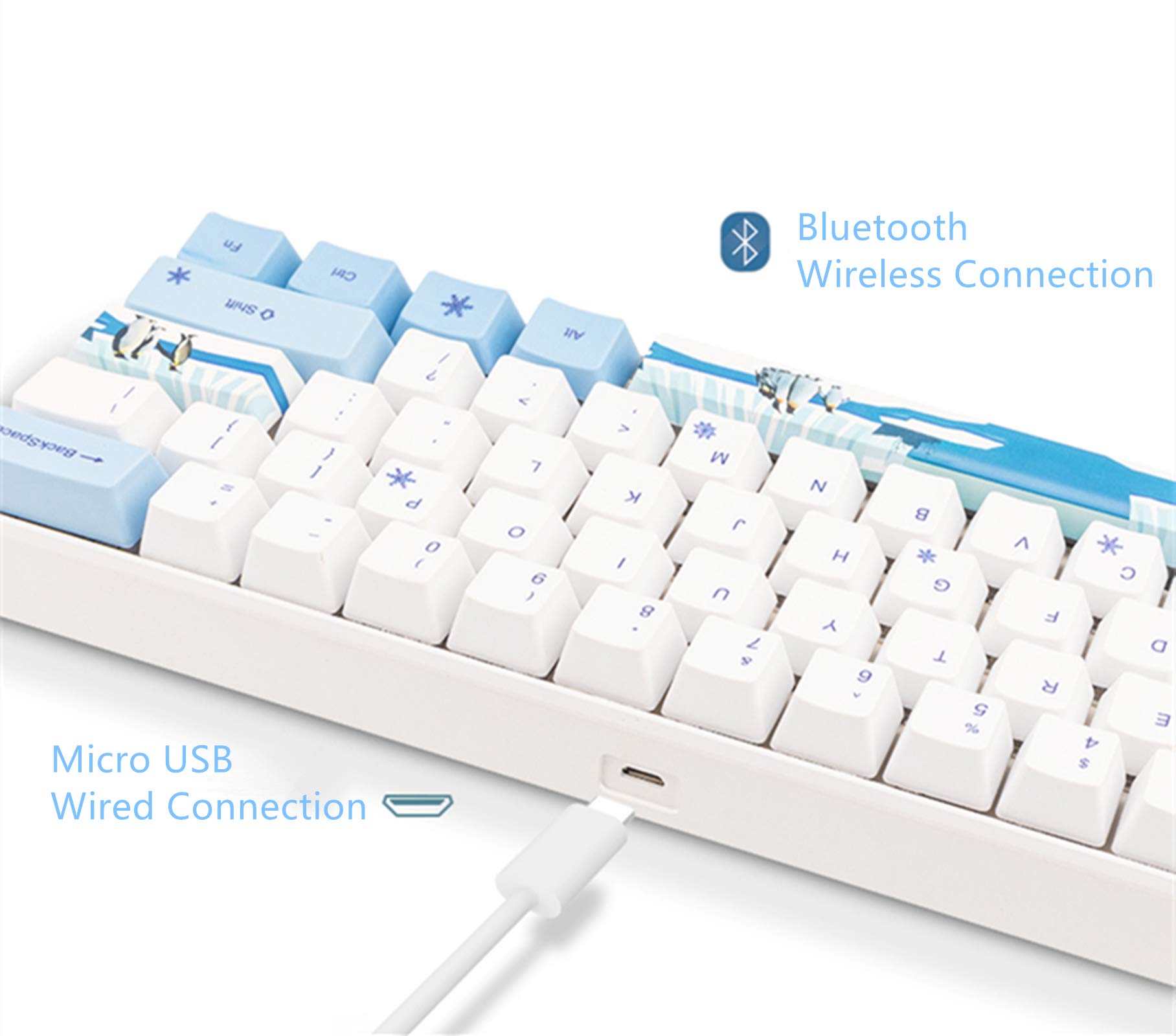 ZMX Blue Penguin 61 Mechanical Keyboard,Hot Swappable 60%Compact Mechanical 5.0Bluetooth/Type-C Wired Dual-Mode RGB Backlit Dye-Sublimation PBT Keycap Gaming Keyboard(Blue Switch)
