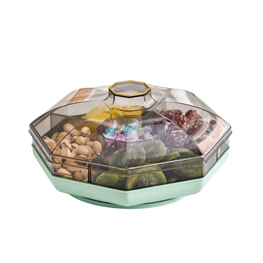 Easy Essentials Food Storage Container Bins, Divided Lazy Susans Turntable Organizer Bins Appetizer Tray, Round Reusable Snack Containers for Compartment Round Plastic Food Storage (Green)