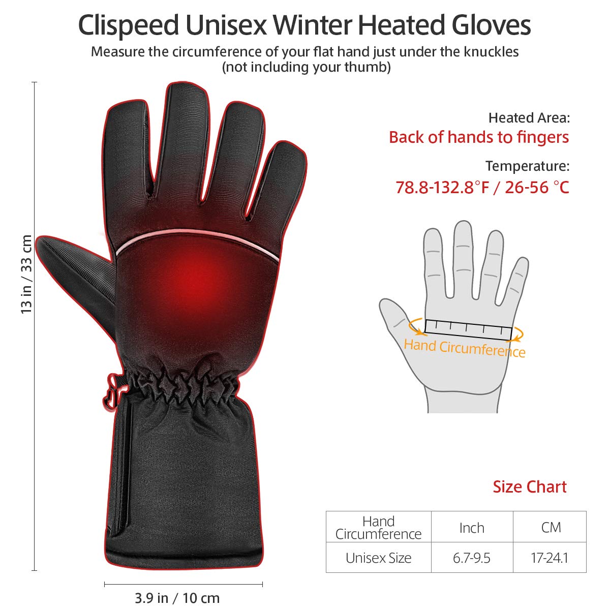 CLISPEED Heated Gloves Electric Heating Gloves Touch Screen Ski Gloves for Women Men