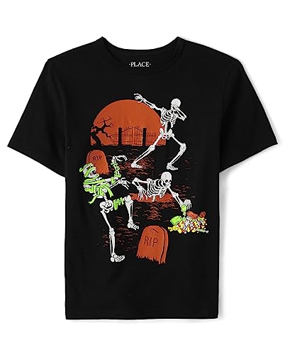 The Children's Place Boys' Short Sleeve Halloween Graphic T-Shirt, Skeleton Graveyard, Large