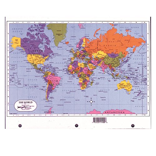 Painless Learning Two Sided Laminated 8 1/2" X 11" United States/World MAP Divider for 3-Ring Binders