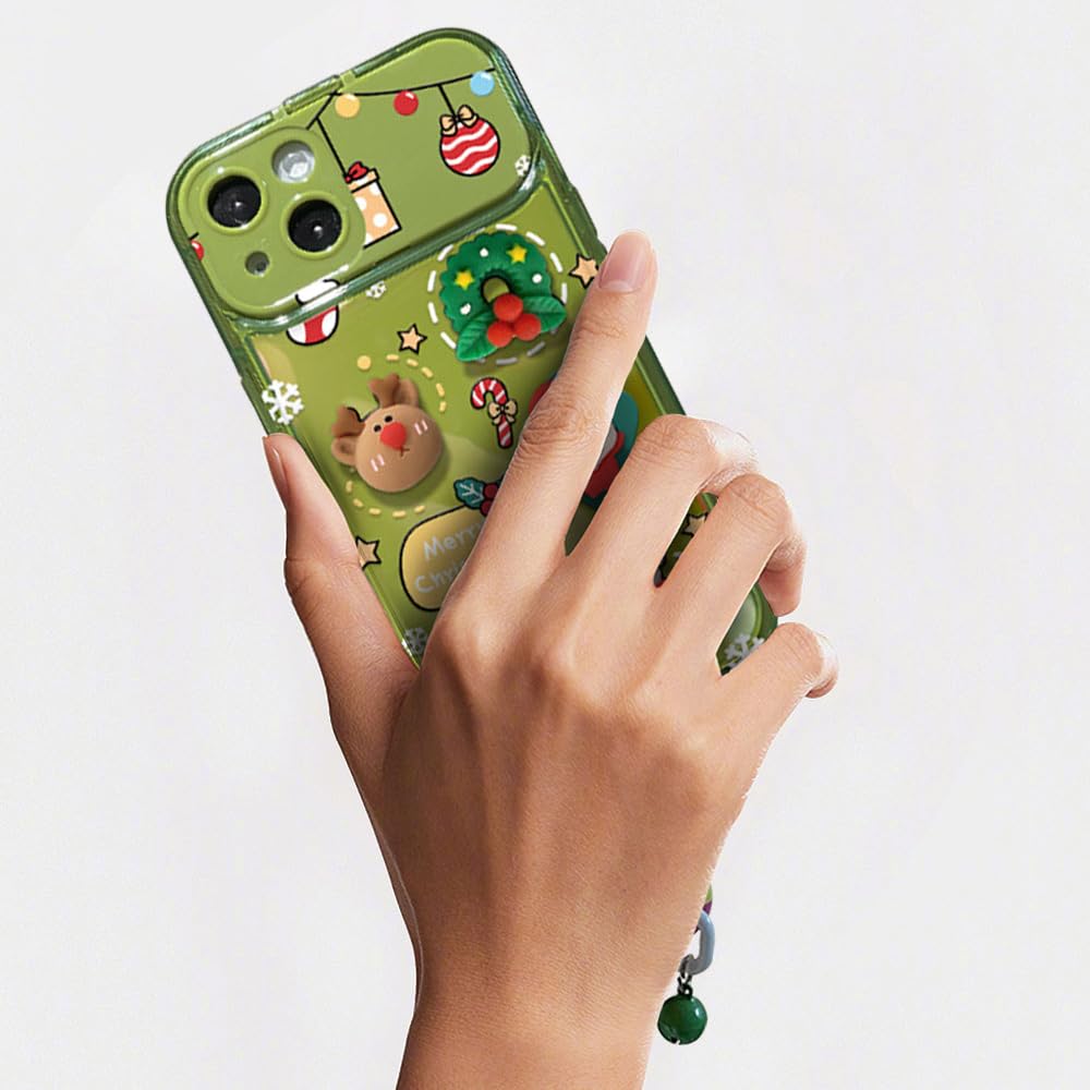 Christmas Tree Pendant Flip Mirror Case Cover for iPhone, 2023 New Christmas Tree Phone Case with Pendant for iPhone 13/14/15 (Green, for iPhone 13 Pro Max)