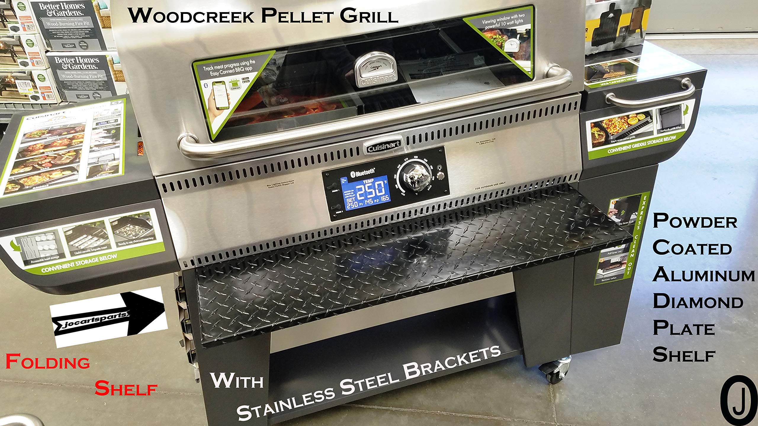 J & O Carts Parts Powder Coated Diamond Plate Folding Shelf for Cuisinart Woodcreek Pellet Grill
