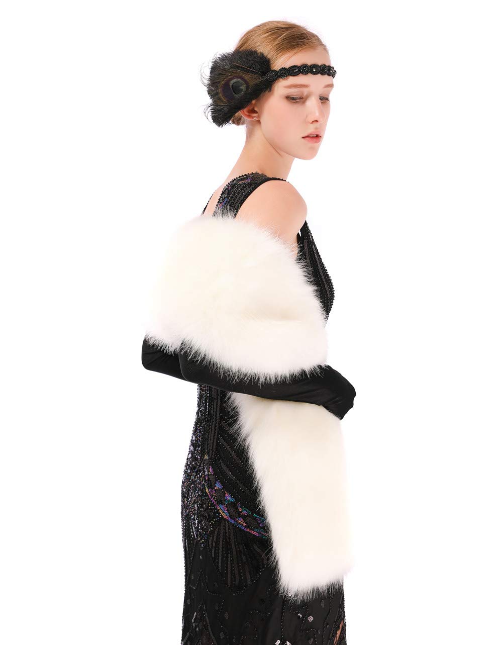 Dikoaina Women's Winter Fake Faux Fur Scarf Wrap Collar Shawl Shrug