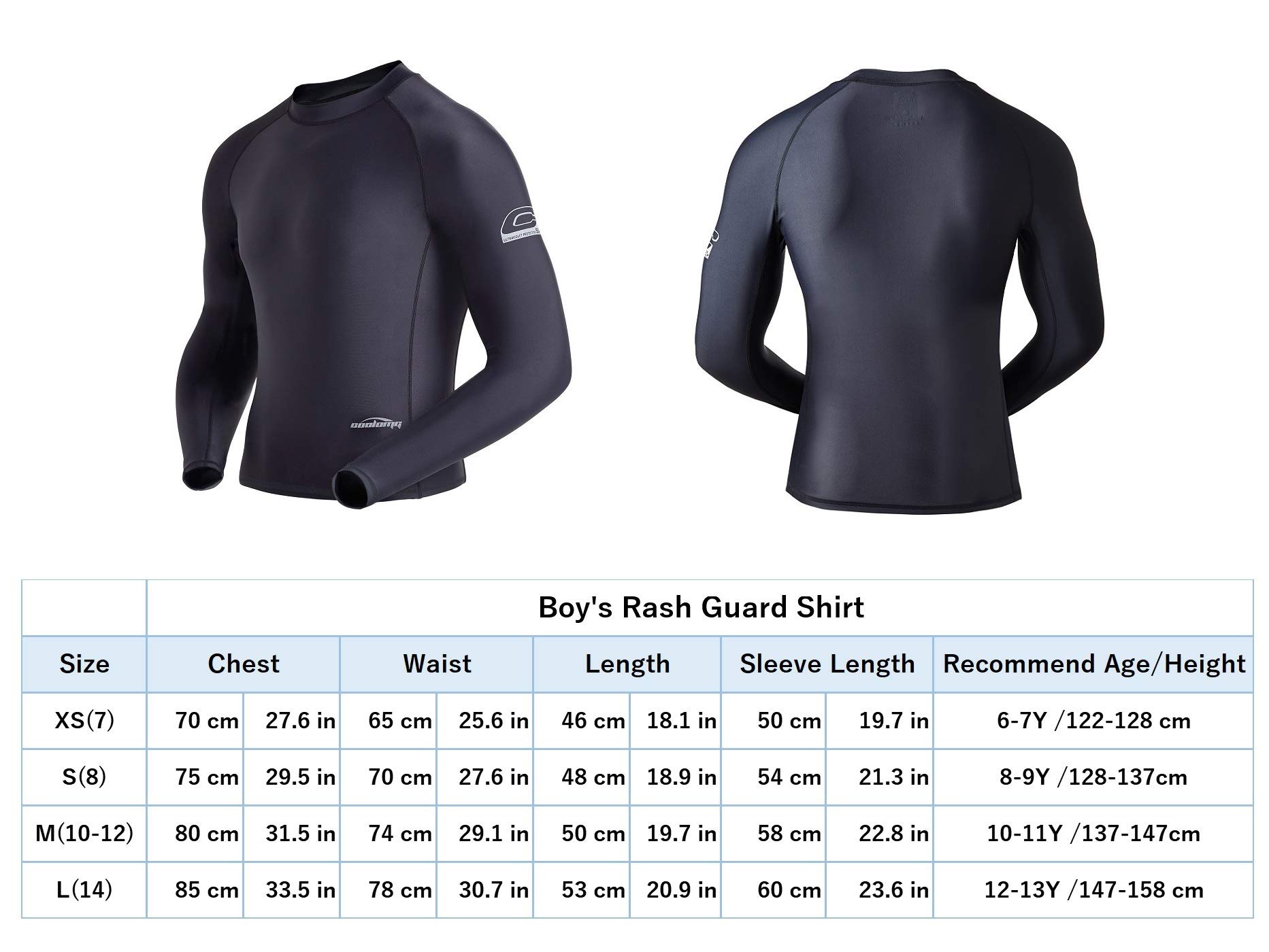 COOLOMG Boys Rash Guard Long Sleeve Shirts Kids Surf Running Swim Shirts White M