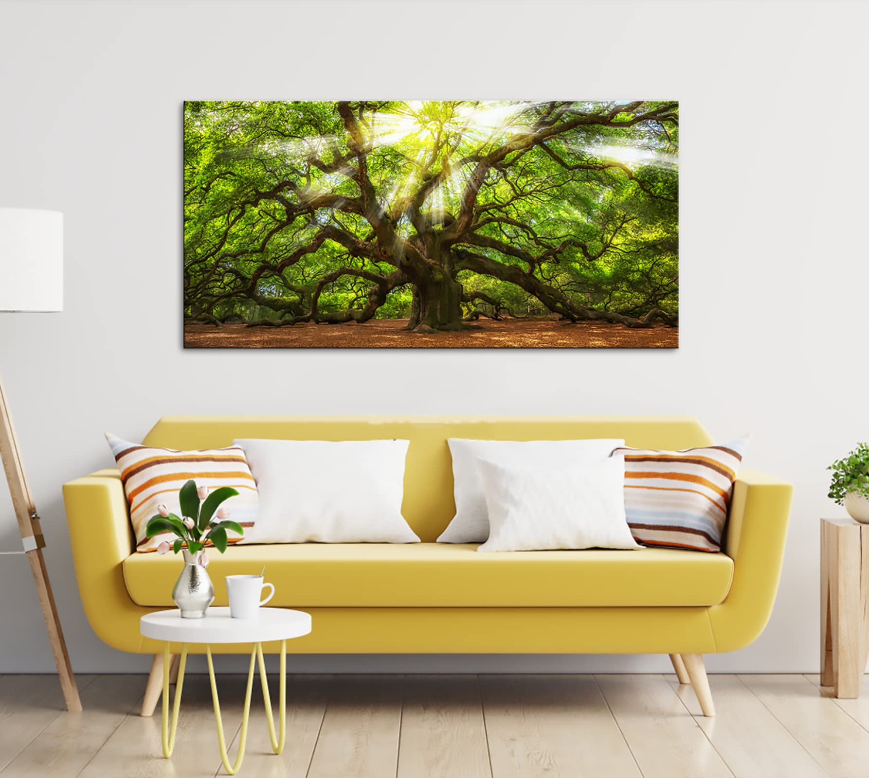 Conipit Landscape Canvas Artwork Angel Oak Tree Picture Prints Sunshine Through Tree Canvas Green Oak Tree Painting South Carolina Tree Print Framed and Stretched Nature Canvas (W-40xH-20)