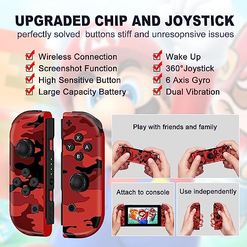 SWCTIM Joypad Controller for Nintendo Switch,Switch Controllers Joypad Supports Screenshot/Wake-up Function/Motion Control/Dual Vibration,Left Right Joypad Replacement for Switch/Lite/OLED(Camo Red)