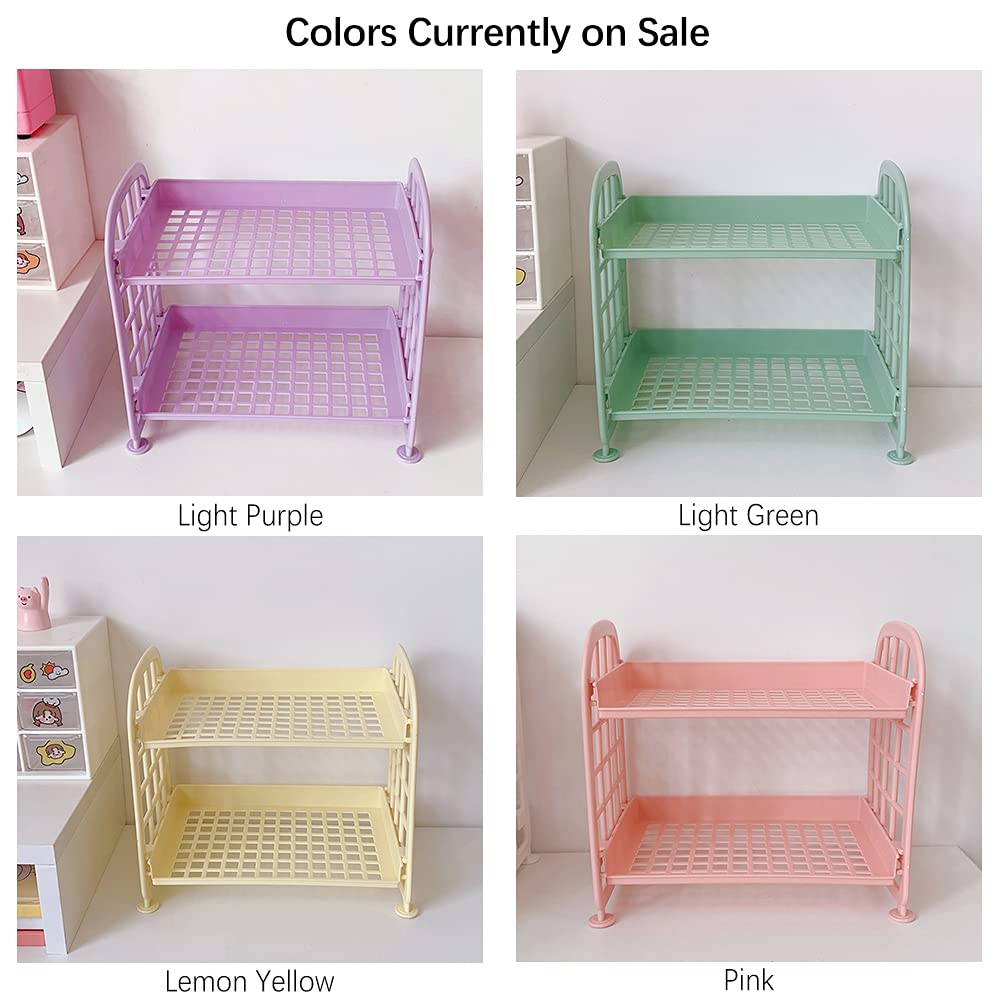 QUMENEY Desktop Rack Cosmetic Stationery Storage Holder, 2-Tier Multifunctional Plastic Shelf Makeup Organizer for Skincare Office Kitchen Bedroom Bathroom Home (Lemon Yellow)