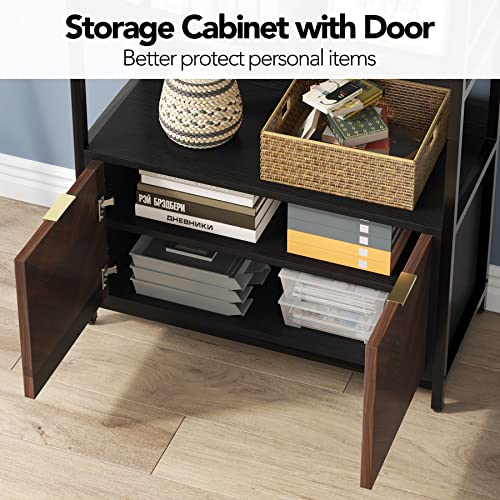 LITTLE TREE 75.9 Inch Arched Bookshelf Etagere Bookcase with Cabinet Door for Living Room