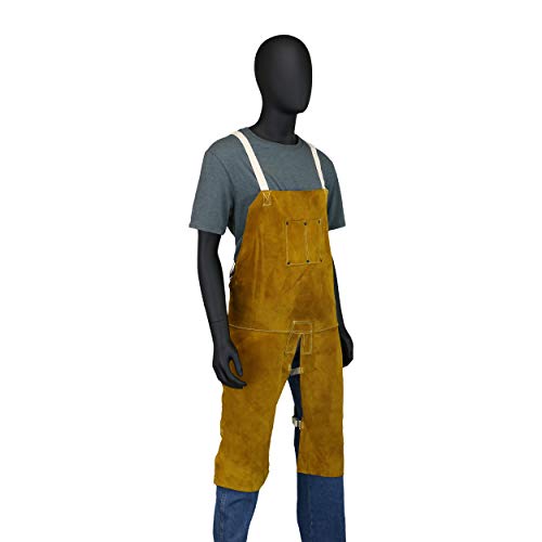 IRONCAT 7011 Leather Split Leg Bib Apron – 24in. x 42 in. Welding Chaps with Anodized Snaps and Rivets, Kevlar Sewn, Split Cowhide Leather. Welding Protection Apparel