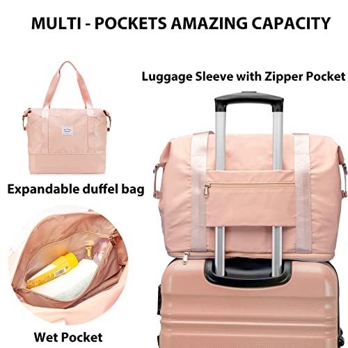 LONG VACATION Luggage Set 4 Piece Luggage Set ABS hardshell TSA Lock Spinner Wheels Luggage Carry on Suitcase (PINK, 6 piece set)