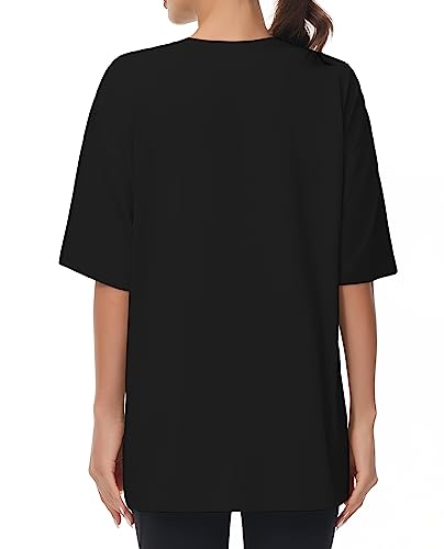 THE GYM PEOPLE Women's Casual Oversized T-Shirts Summer Crewneck Short Sleeve Workout Basic Tee Tops Black