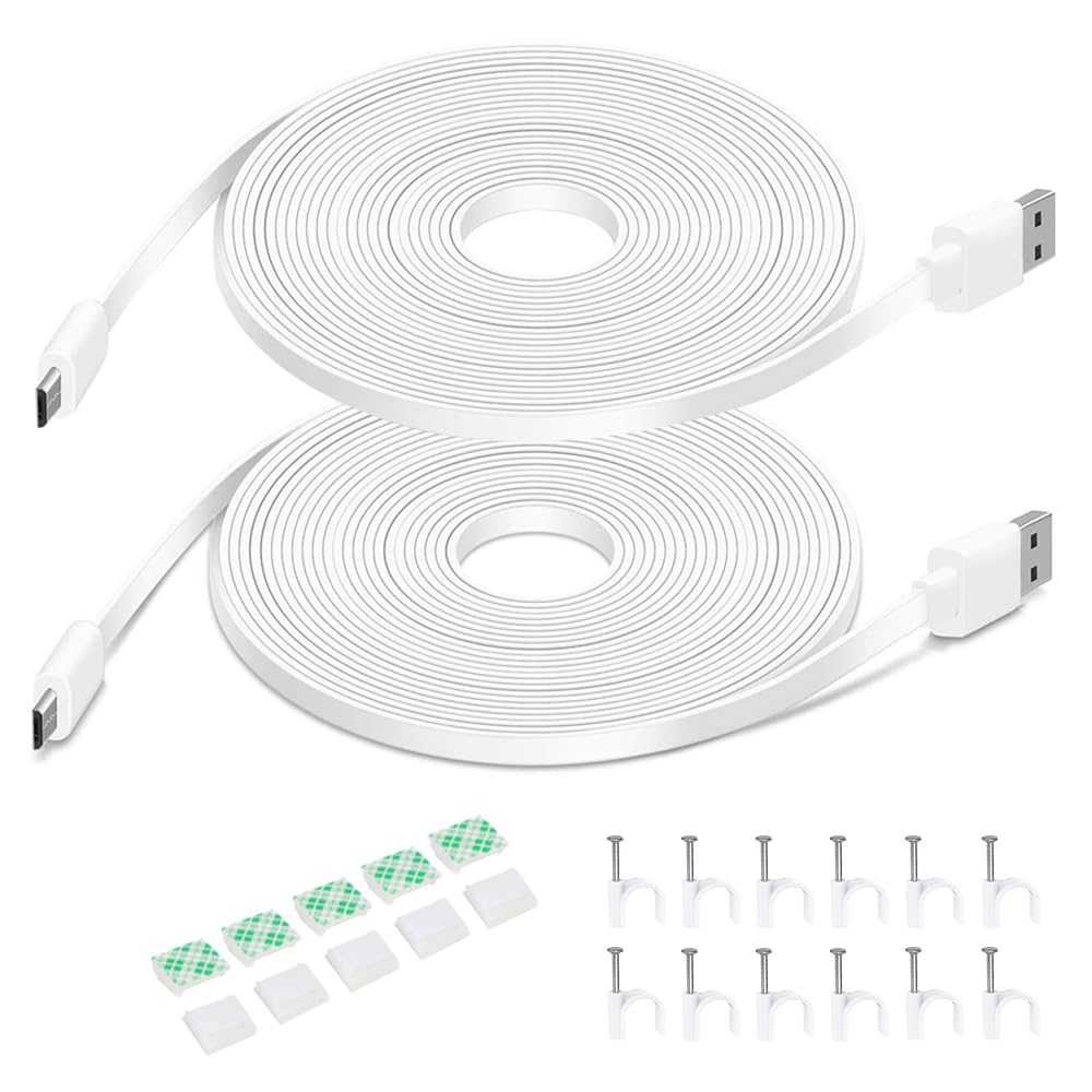 DIANMU 2Pack 20FT Flat Power Extension Cable for Wyze Cam v4/v3/OG/v3 Pro, Blink Mini, Kasa Indoor, Blink Mini Pan, SimpliSafe, Charging Power Cord for Security Camera (Not for WyzePan v3, Not Type-C)