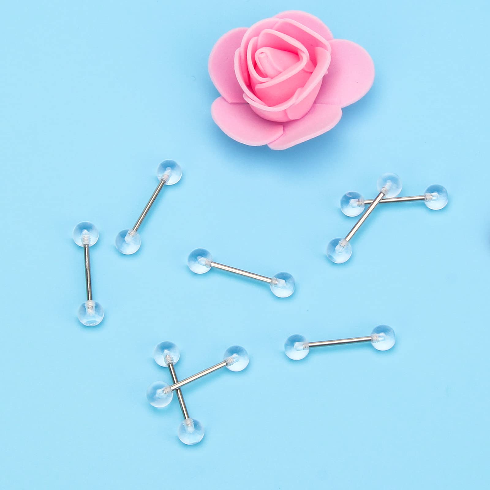 CrazyPiercing Transparent Acrylic Ball and Stainless Steel Bar Tongue ring 14G or Nipple Ring