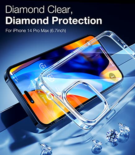 TORRAS Diamond Clear for iPhone 14 Pro Max Case [Anti-Yellowing][Exceed 3X Mil-Grade Drop Protection] Shockproof Slim Yet Protective Hard Back Soft Bumper with Airbag for iPhone 14 Pro Max Phone Case