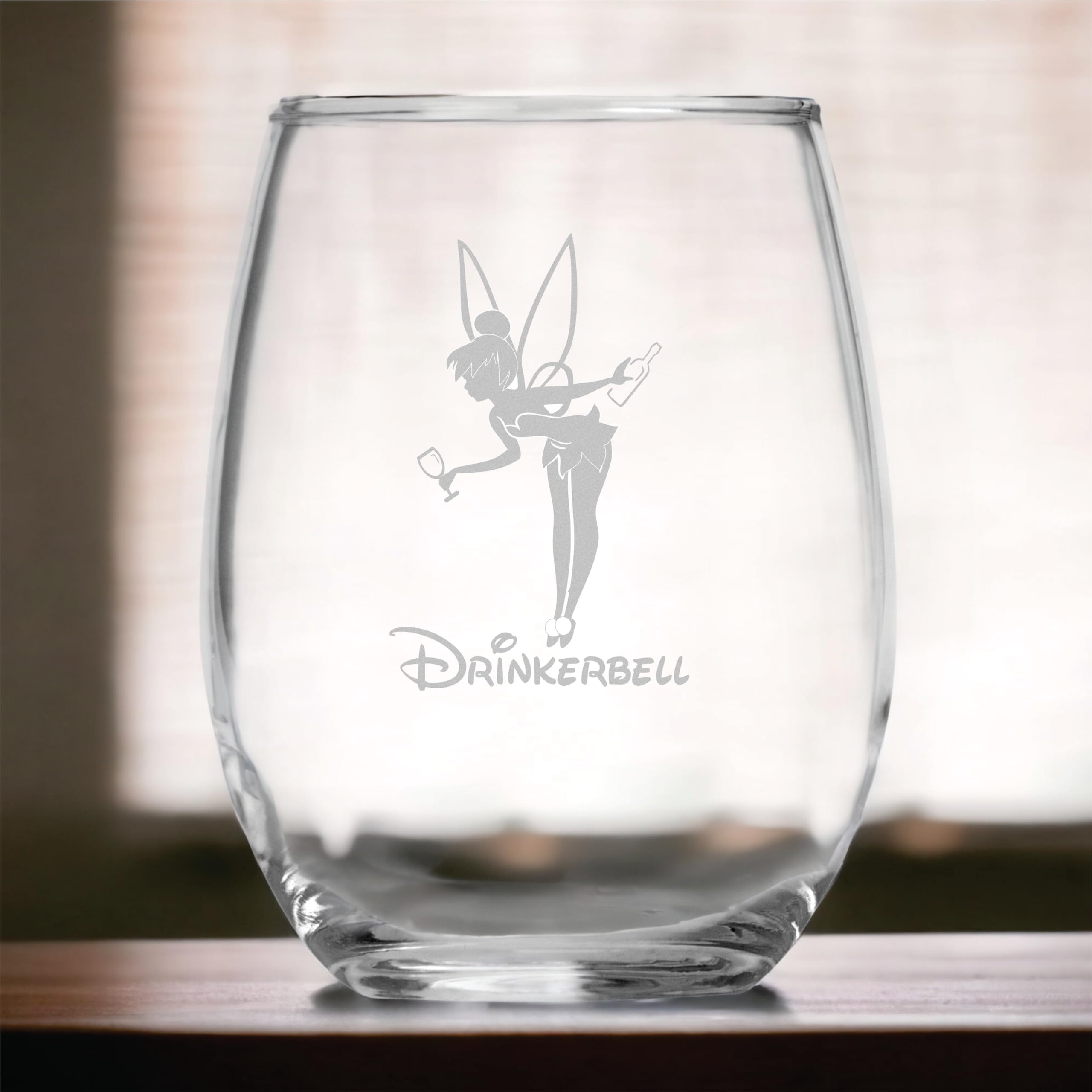 Fairy Gifts - Drinkerbell - 15 oz Fairy Wine Glass - Permanently Engraved - Birthday Present - Funny Movie Themed Gifts - Couples - Handmade - Pixie Dust - Peter Pan