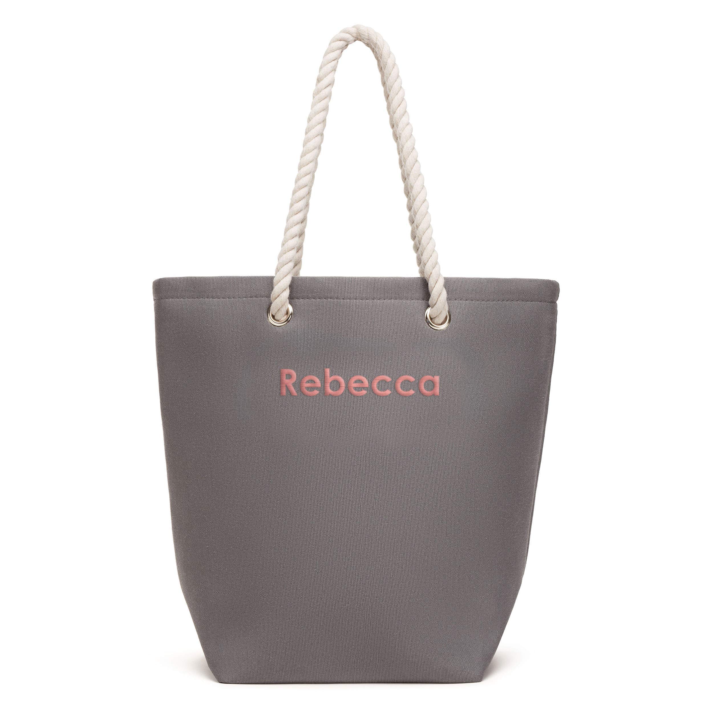 WEDDINGSTAR Large Personalized Cabana Nylon/Cotton Blend Beach Tote Bag - Gray