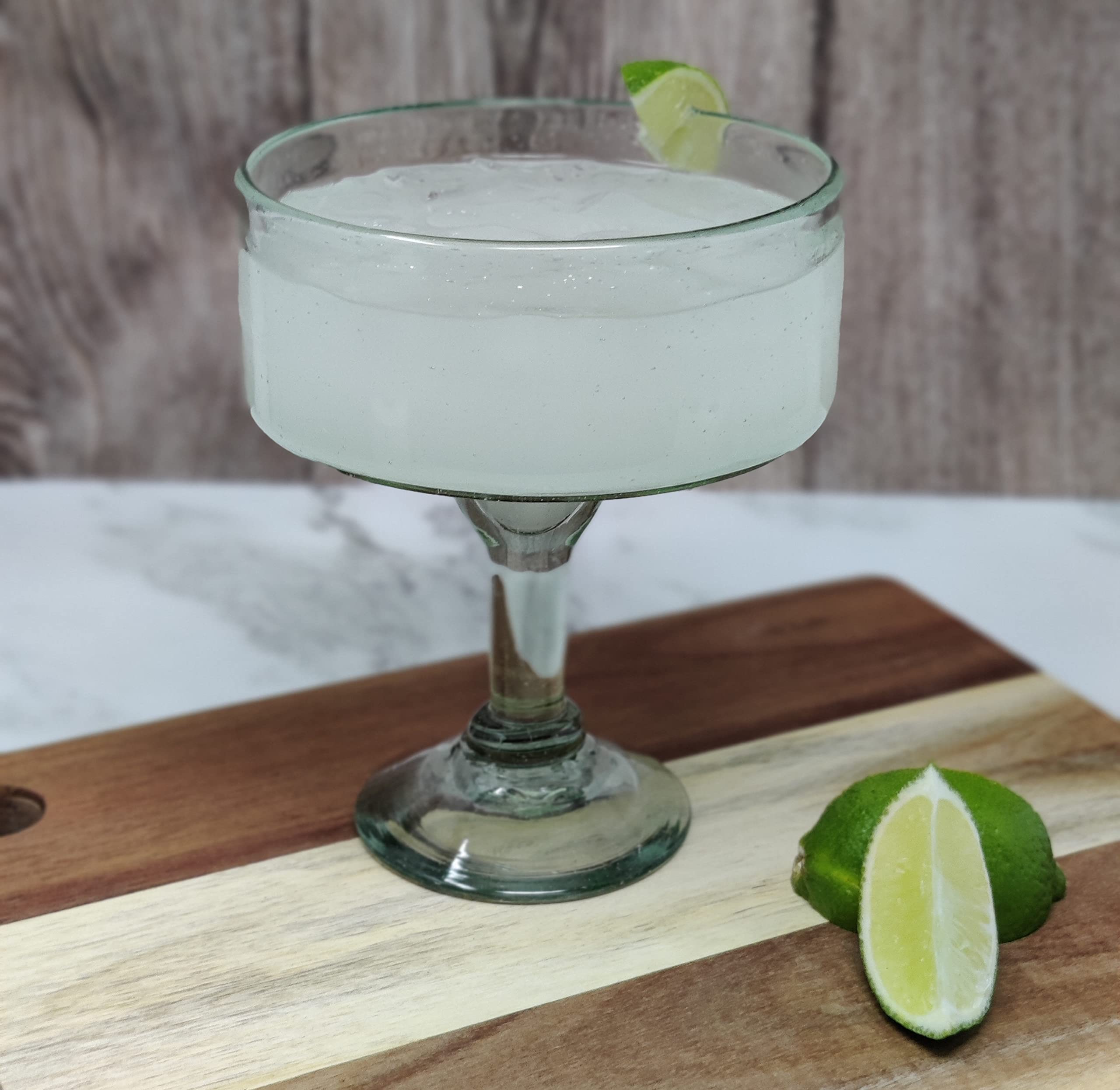 Dos Sueños Mexican Hand Blown Glass – Set of 4 Natural Clear Hand Blown Margarita Glasses (16 oz)