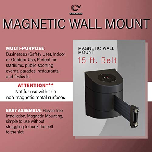 Crowd Control Warehouse CCW-05-022-01529 Series WMB-220 Magnetic Wall Mount Retractable Belt Barrier with Yellow ABS Case, Yellow with "Caution - DO NOT Enter" Black Letters Belt, 15' Belt Length